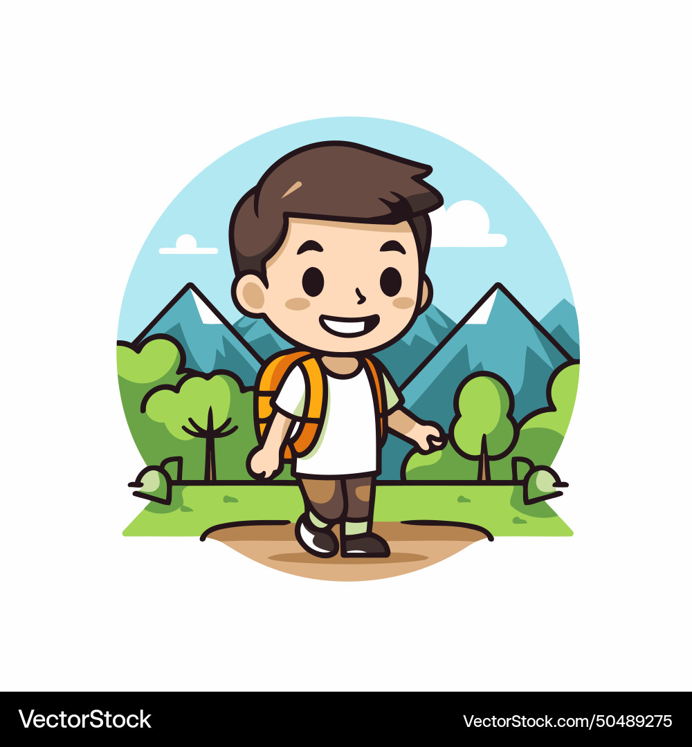 Cute boy with backpack cartoon character Vector Image