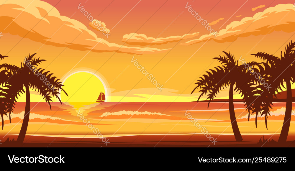 Ocean landscape sunset on beach Royalty Free Vector Image