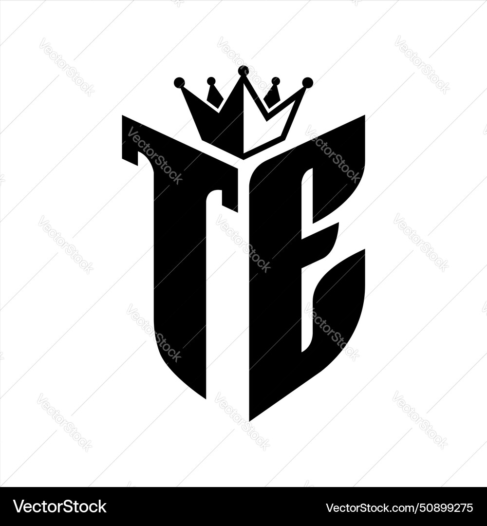 Te letter monogram with shield shape crown Vector Image