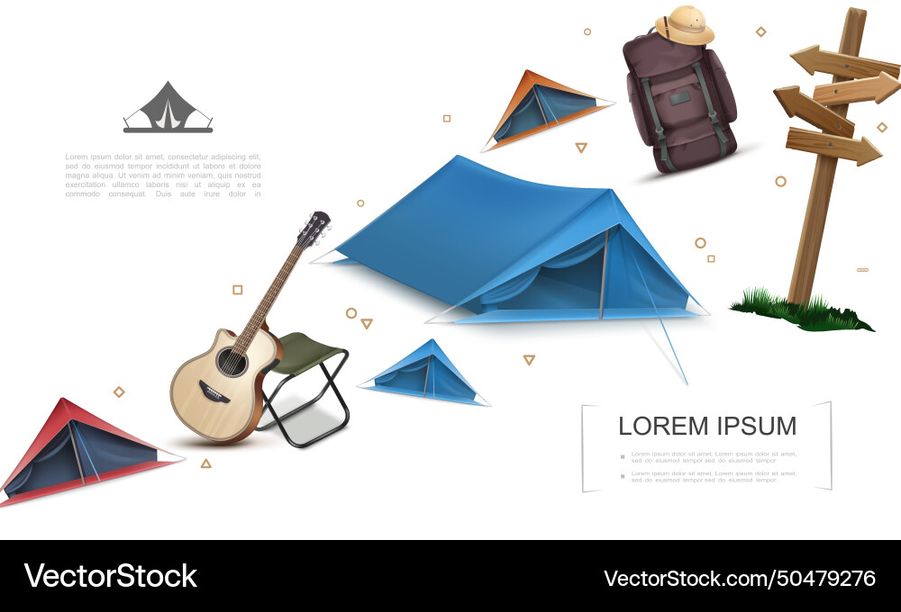 Realistic camping elements template Royalty Free Vector