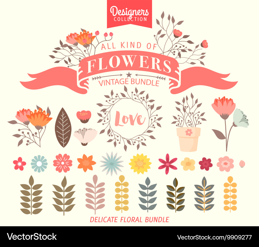 Floral bundle icon set Royalty Free Vector Image