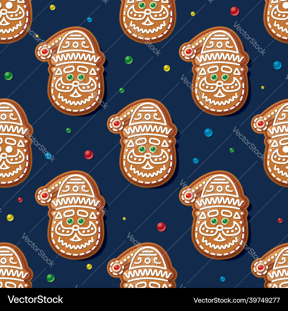 Seamless pattern with gingerbread santa claus Vector Image
