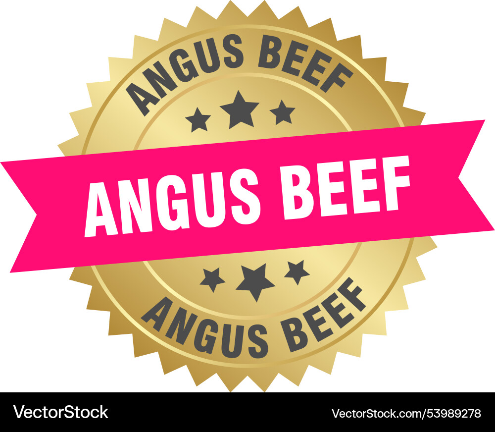 Angus beef round pink and gold label Royalty Free Vector