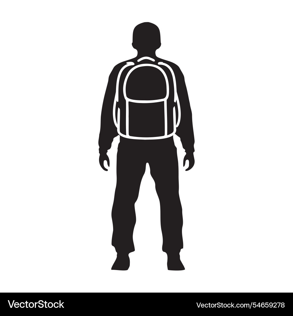 Backpacker back side pose silhouette Royalty Free Vector