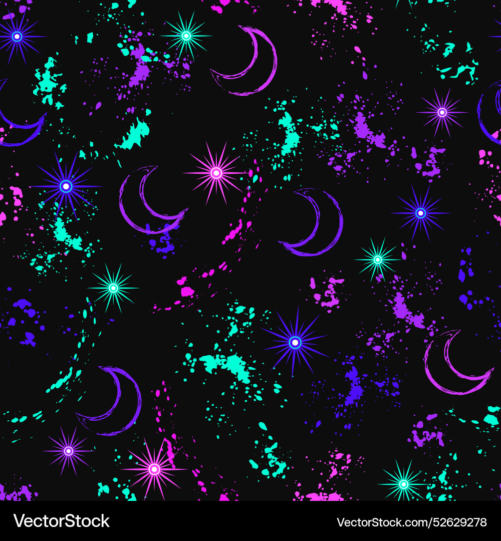 Celestial neon fantasy pattern with moon stars Vector Image