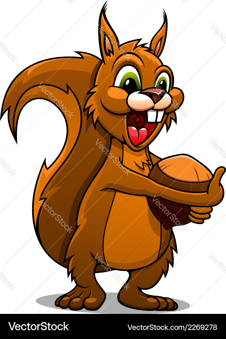 Cute Cartoon Squirrel with Nut Royalty Free Vector Image