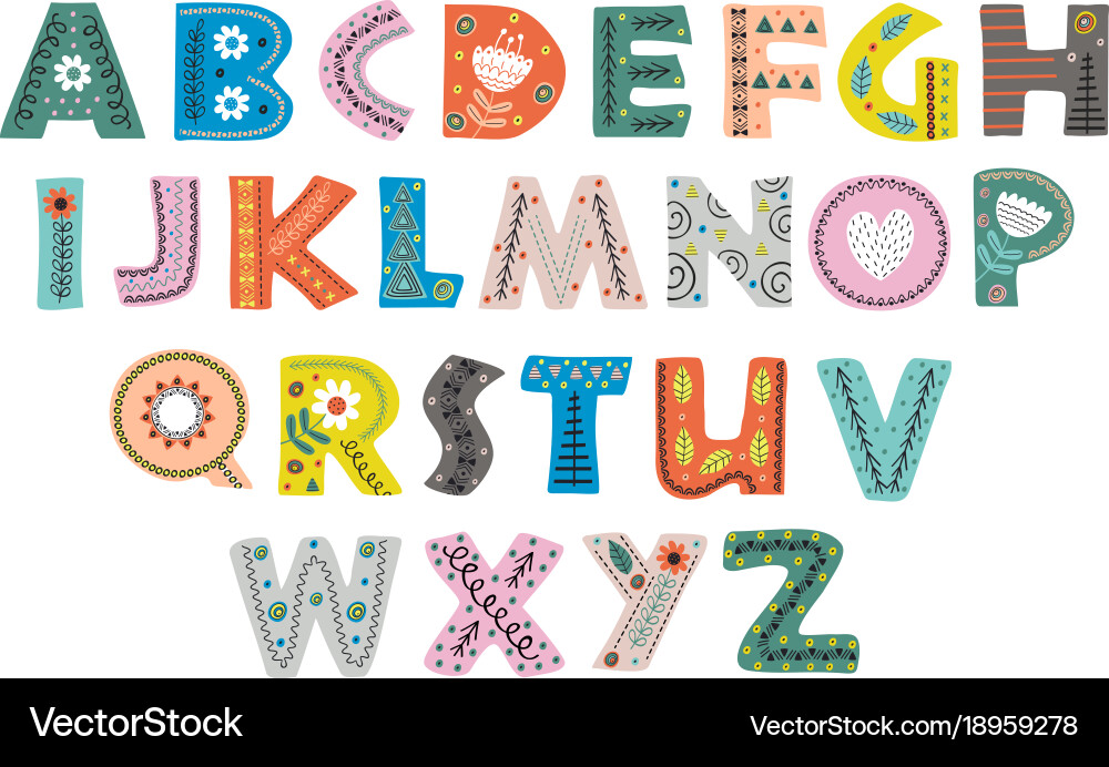Decorative alphabet in scandinavian color Vector Image