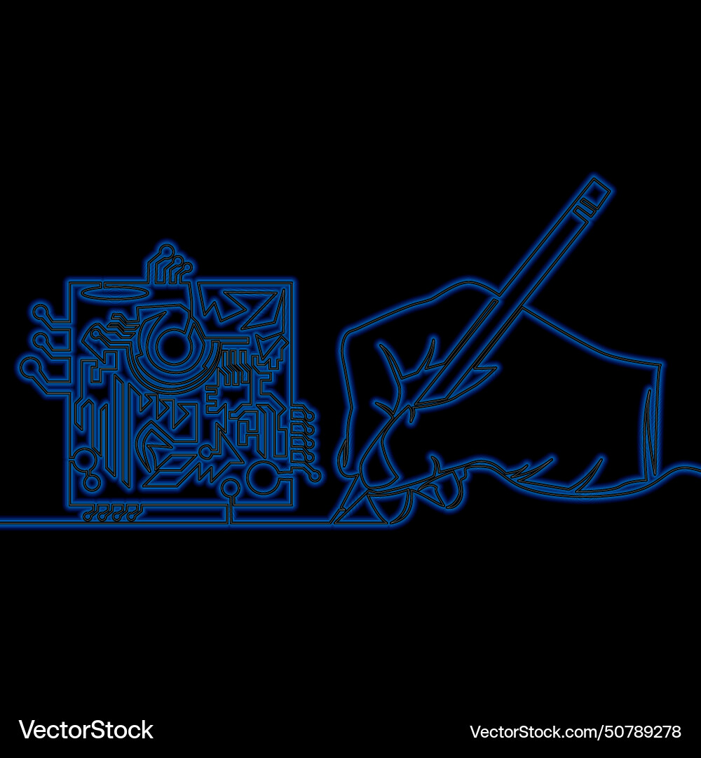 Hand drawing a processor chip cpu neon concept Vector Image