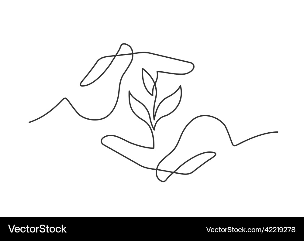 Hands herb one line Royalty Free Vector Image - VectorStock