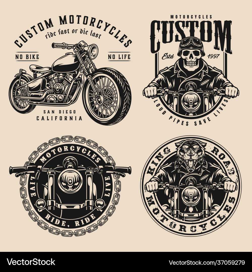 Monochrome custom motorcycle prints Royalty Free Vector
