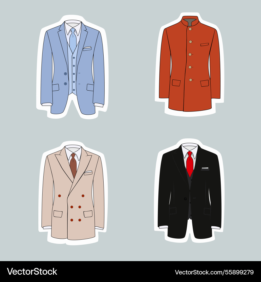 Sticker set suits jackets with tie design cartoon Vector Image