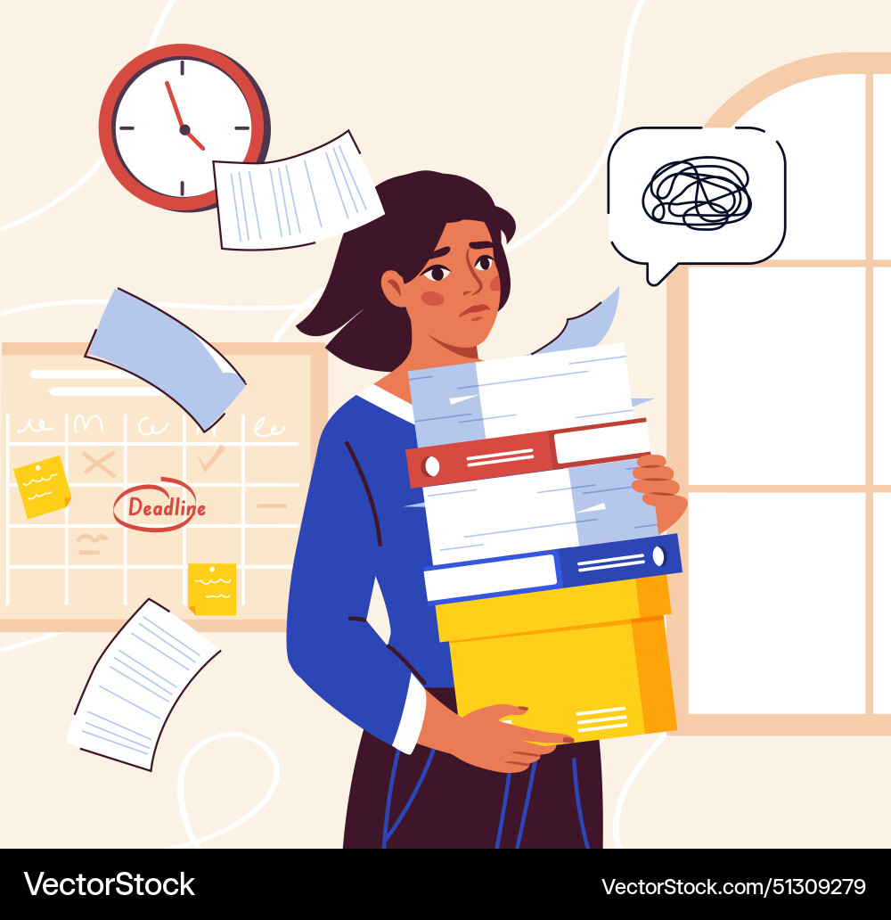 Worker with pile of papers Royalty Free Vector Image