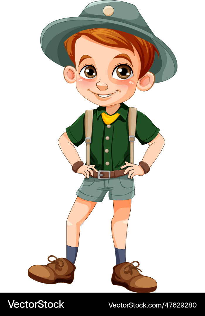 Boy scout in uniform cartoon character Royalty Free Vector