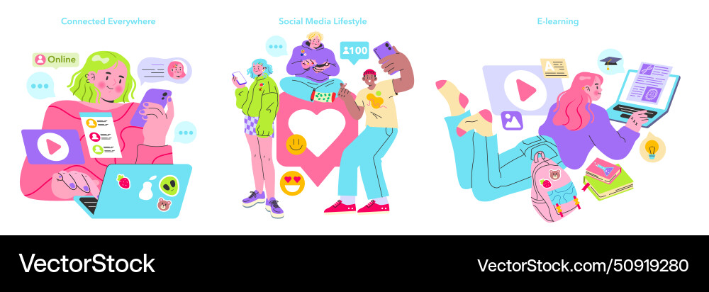 Digital lifestyle and learning set Royalty Free Vector Image