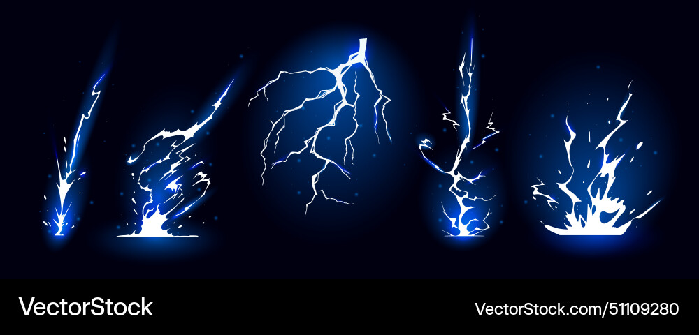 Lightning strike bolt silhouettes sequence Vector Image