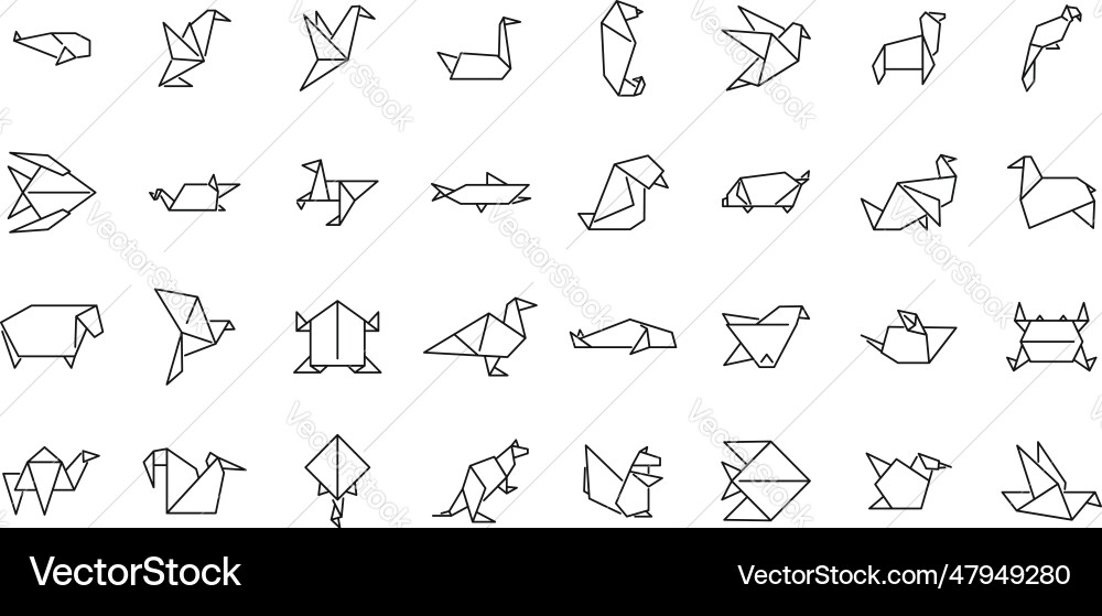 Origami animals icons set outline fish Royalty Free Vector