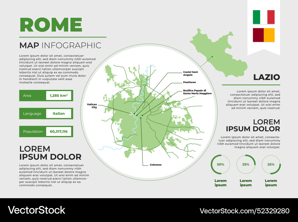 Rome map infographics in flat design Royalty Free Vector