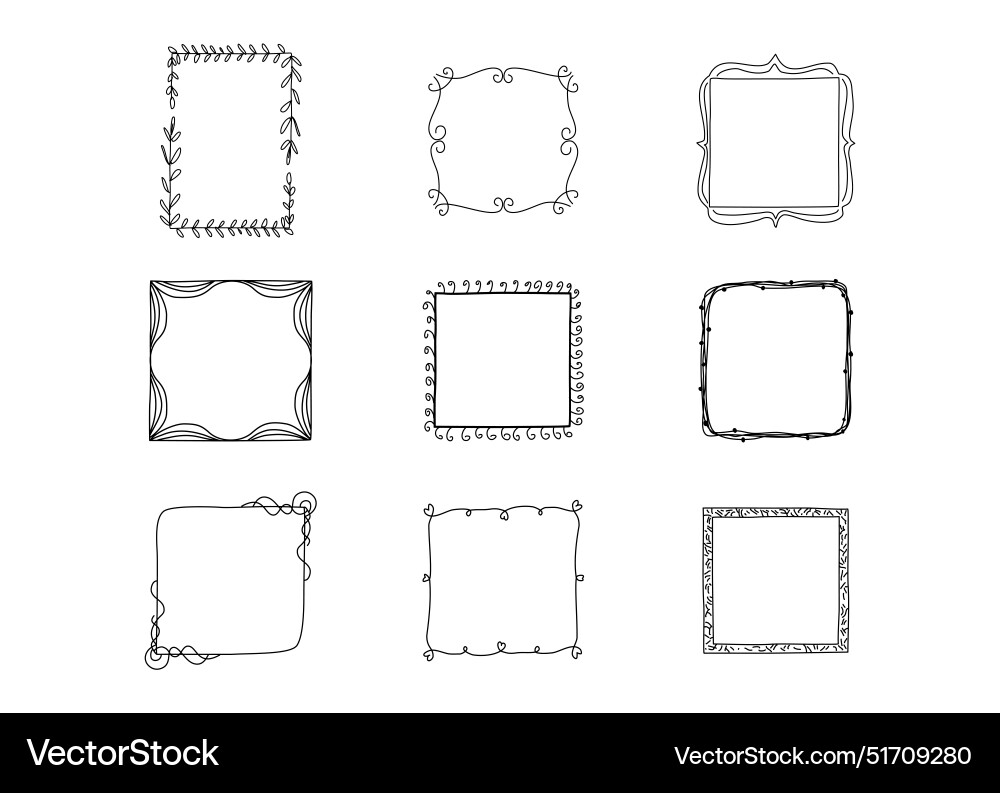 Square frame collection line doodle floral Vector Image