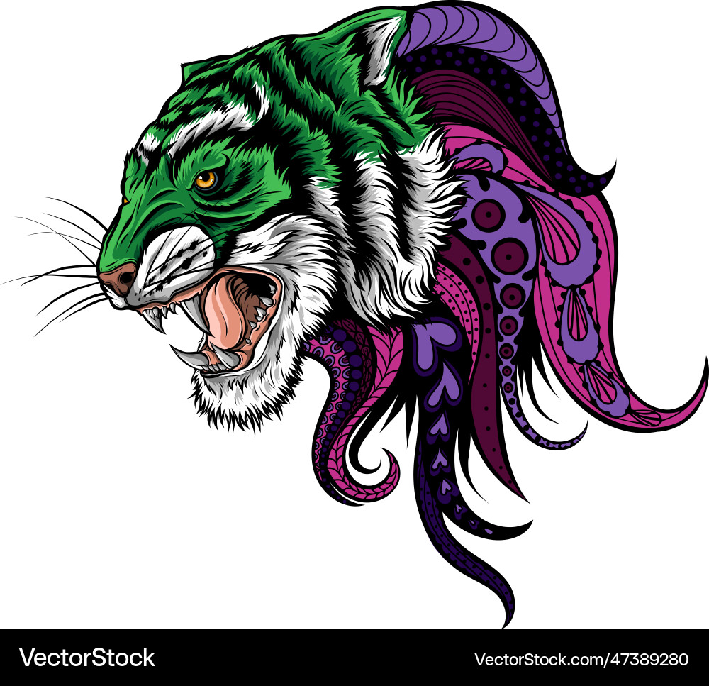 Tiger head in detailed style Royalty Free Vector Image