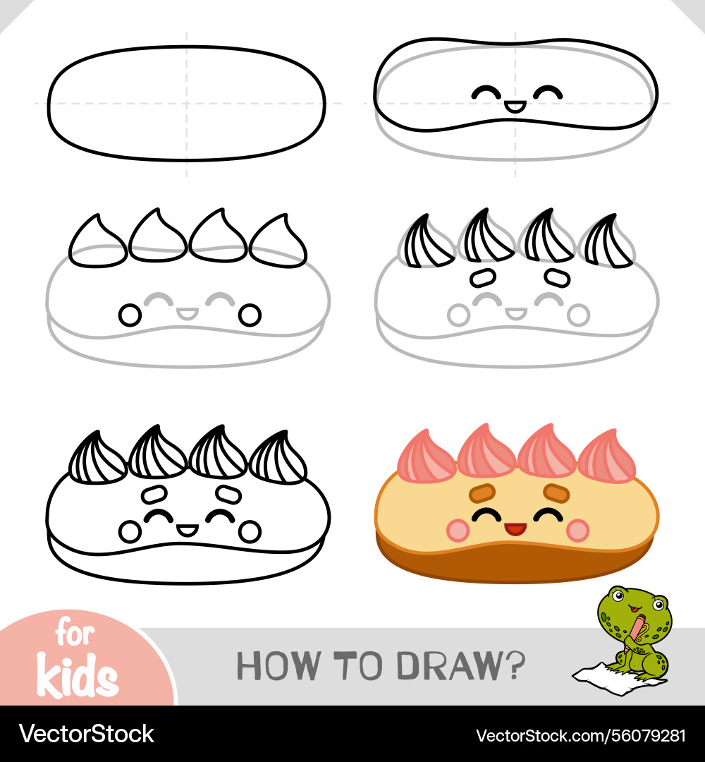 How to draw eclair pastry for children step Vector Image