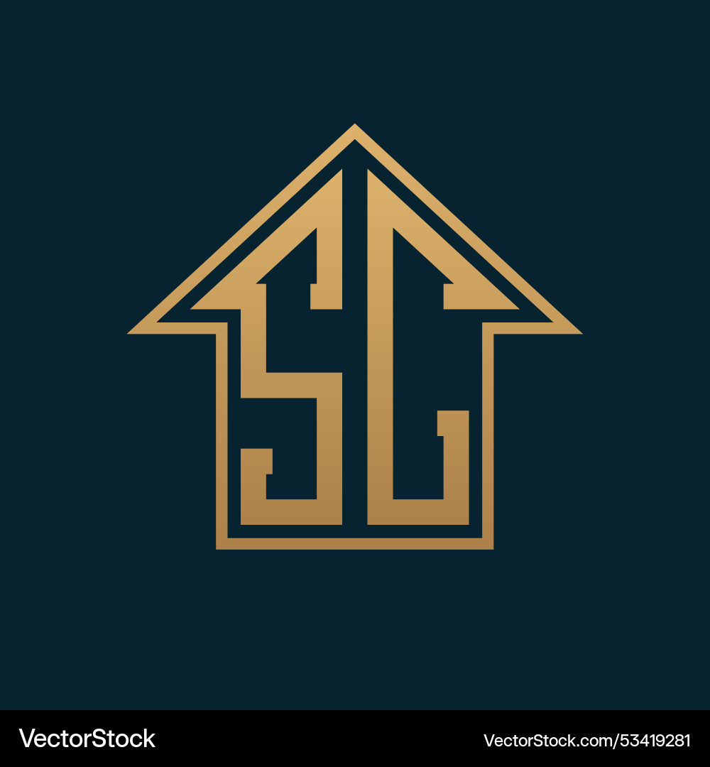 Luxury sc house logo - elegant gold letter Vector Image