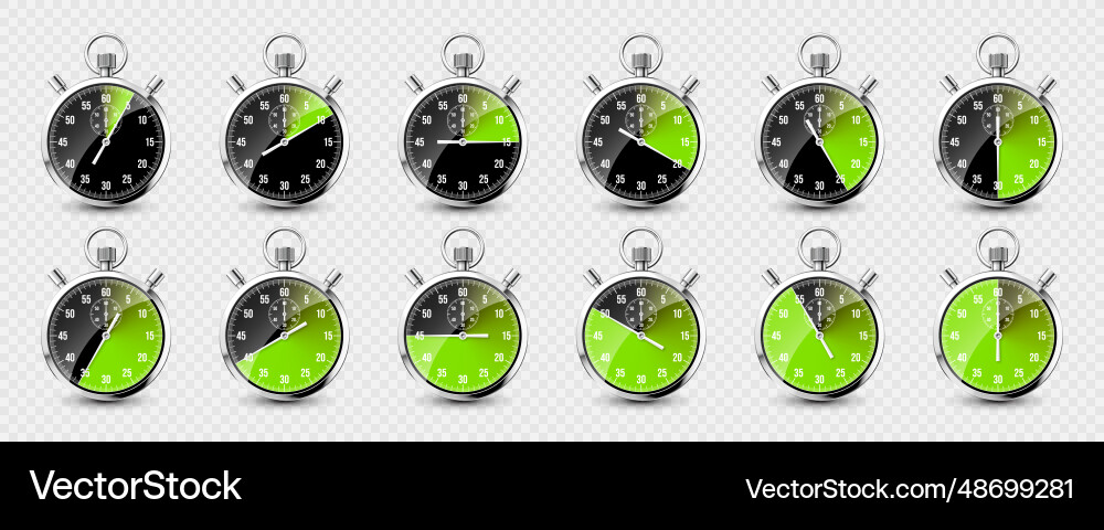 Realistic classic stopwatch shiny metal Royalty Free Vector