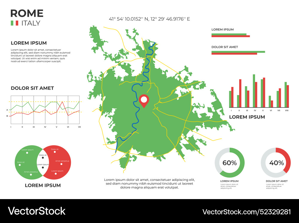 Rome map infographics in flat design Royalty Free Vector