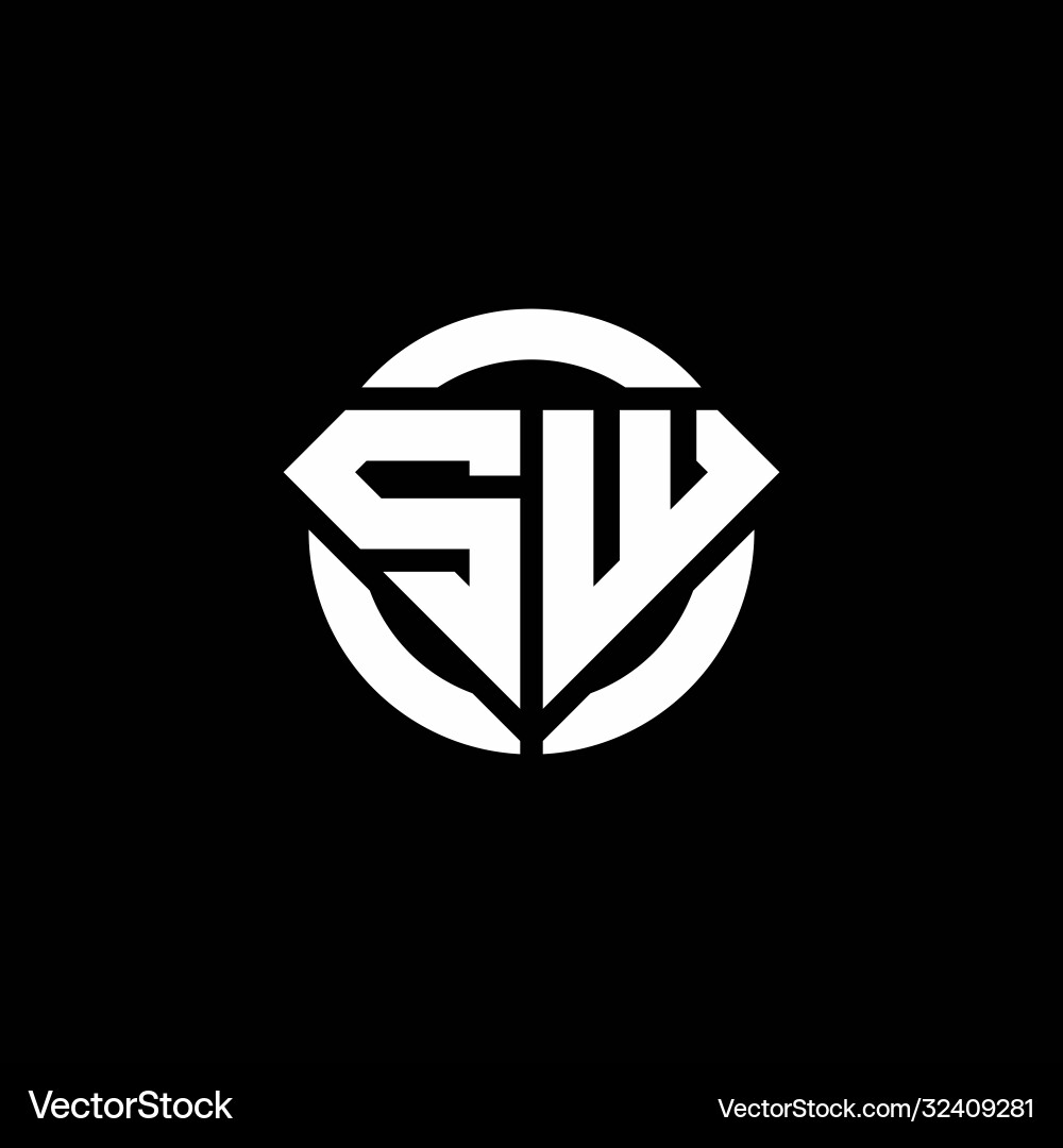 Sw monogram logo with diamond shape and ring Vector Image