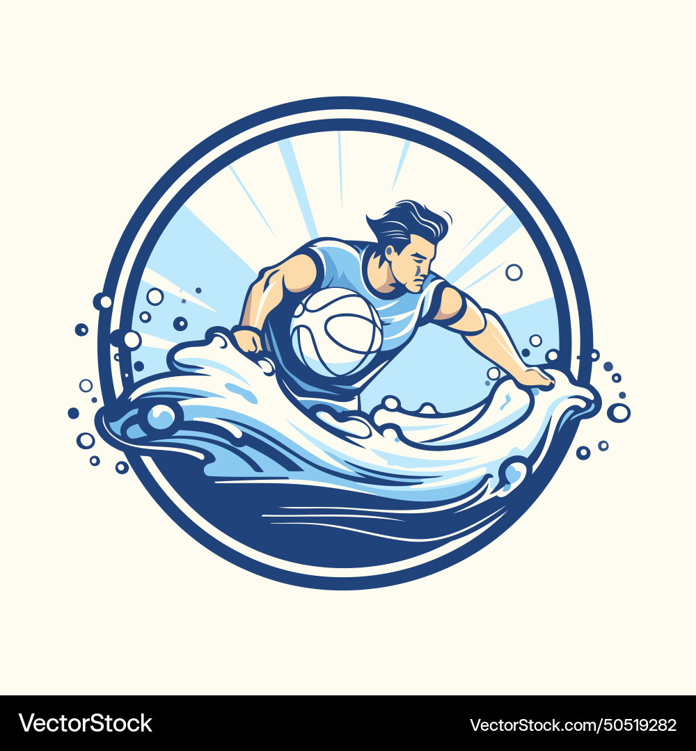 A rugby player with ball on the wave viewed from Vector Image
