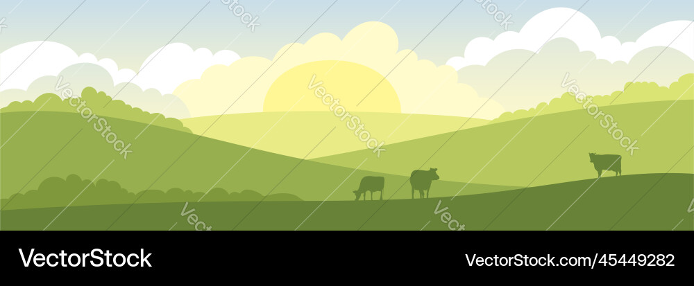 Abstract rural landscape with cows Royalty Free Vector Image