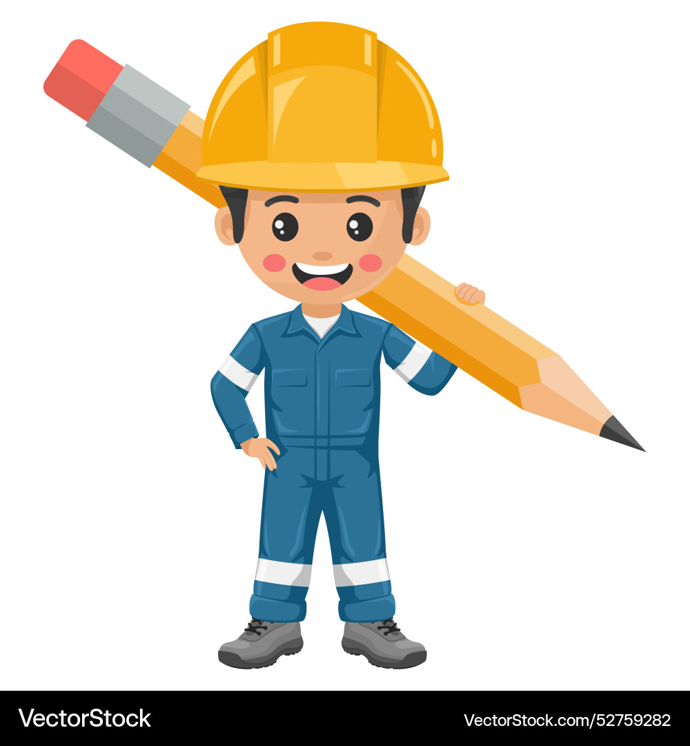Industrial mechanic worker with giant pencil Vector Image