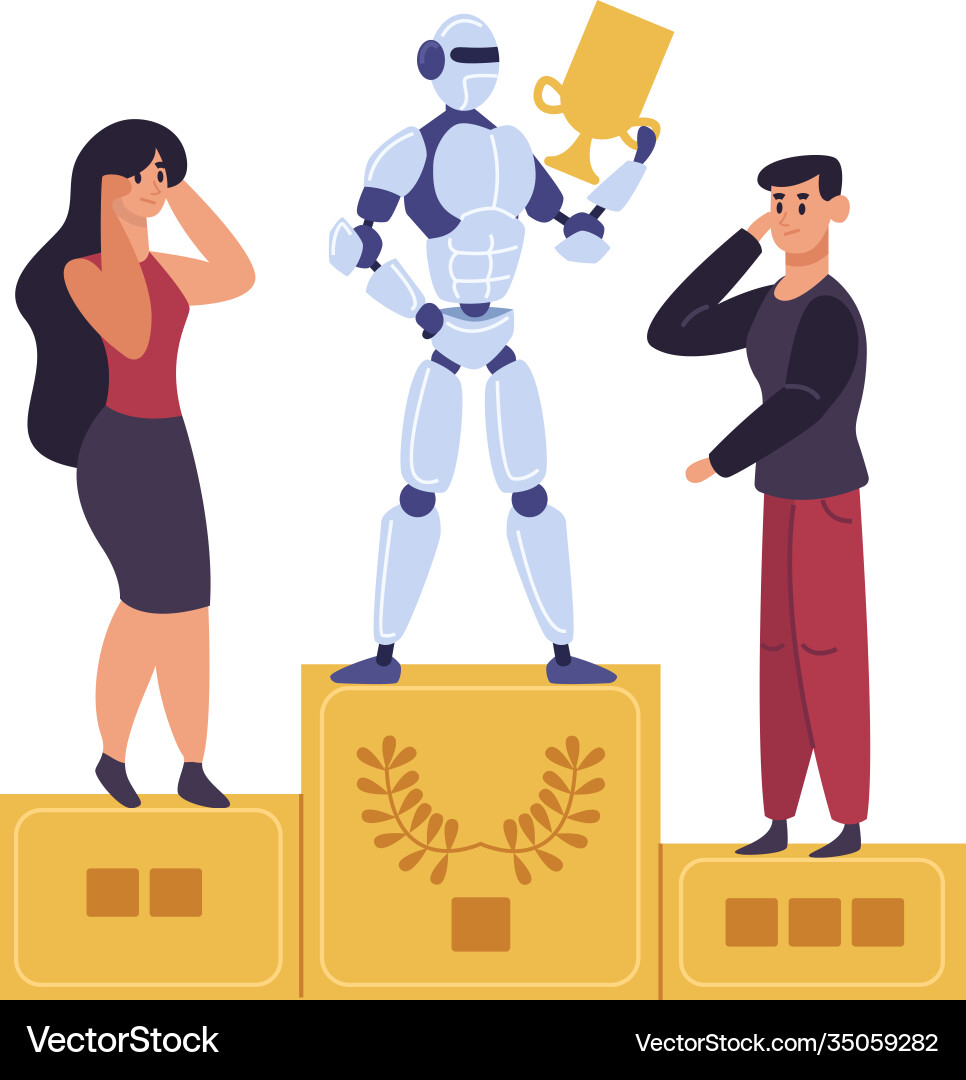 Robot Wins, Humans Lose - AI Competition Vector Image