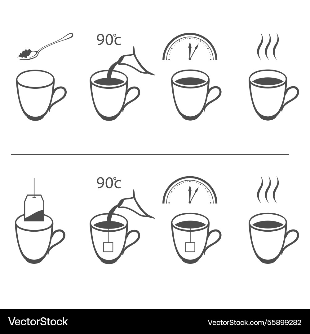 Tea brewing instruction line icons isolated Vector Image