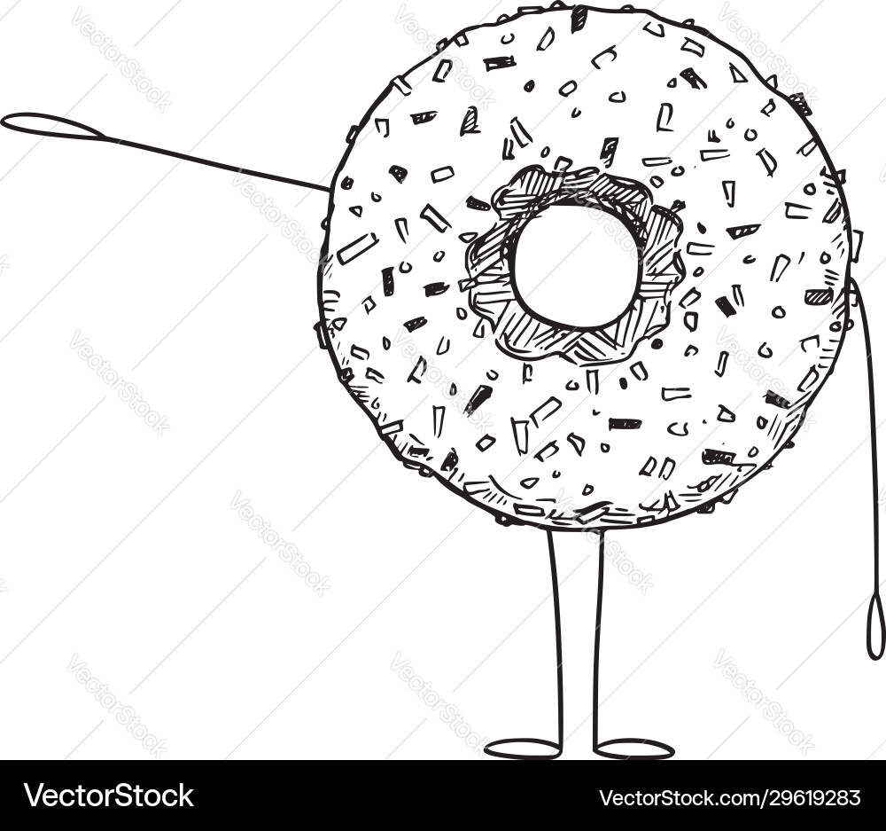 Donut or doughnut cartoon character pointing Vector Image