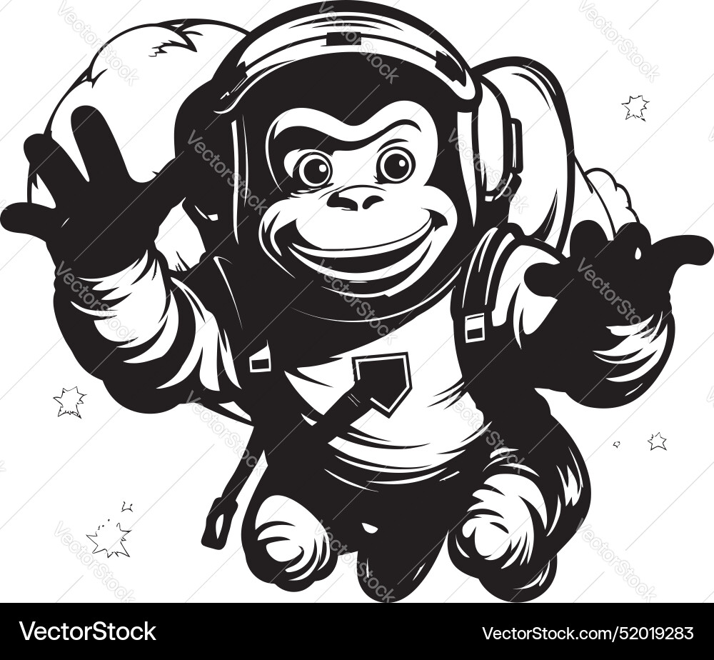 Galactic monkey trek black graphic astronaut ape Vector Image