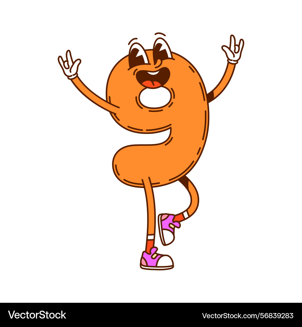 Groovy math number nine cartoon digit character Vector Image