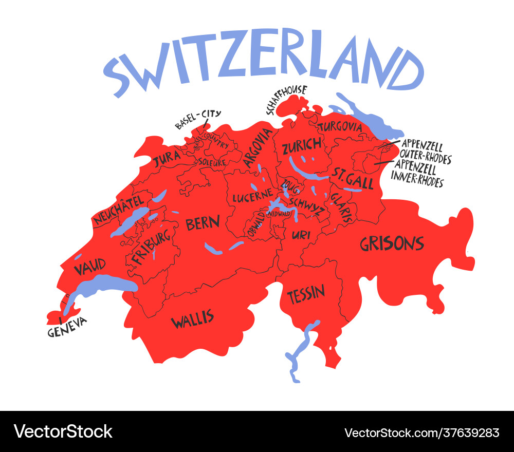 Hand drawn stylized map switzerland travel Vector Image