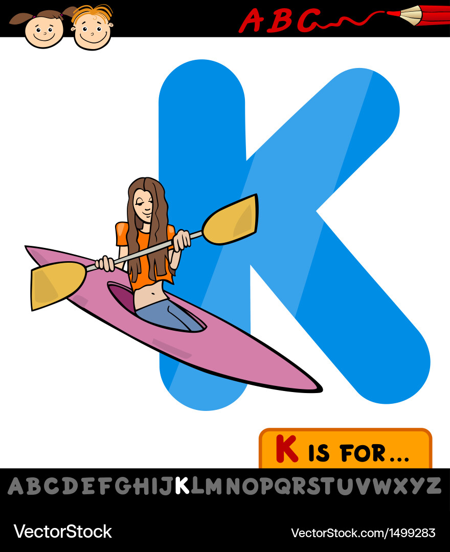 Letter k with kayak cartoon Royalty Free Vector Image