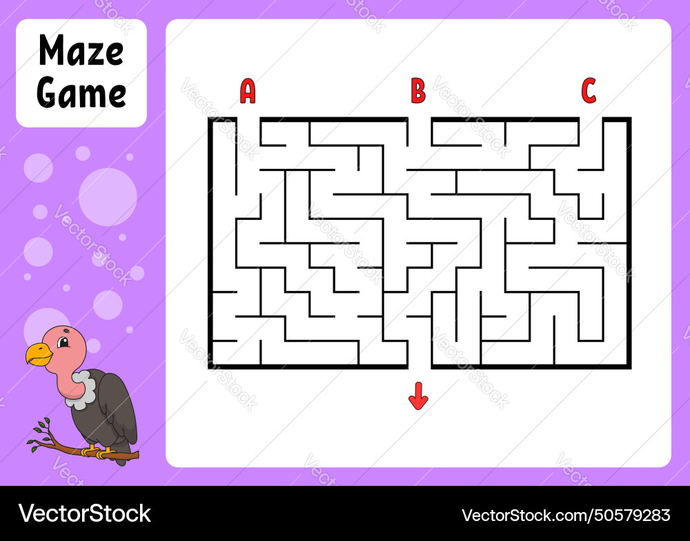 Rectangle maze game for kids three entrances one Vector Image