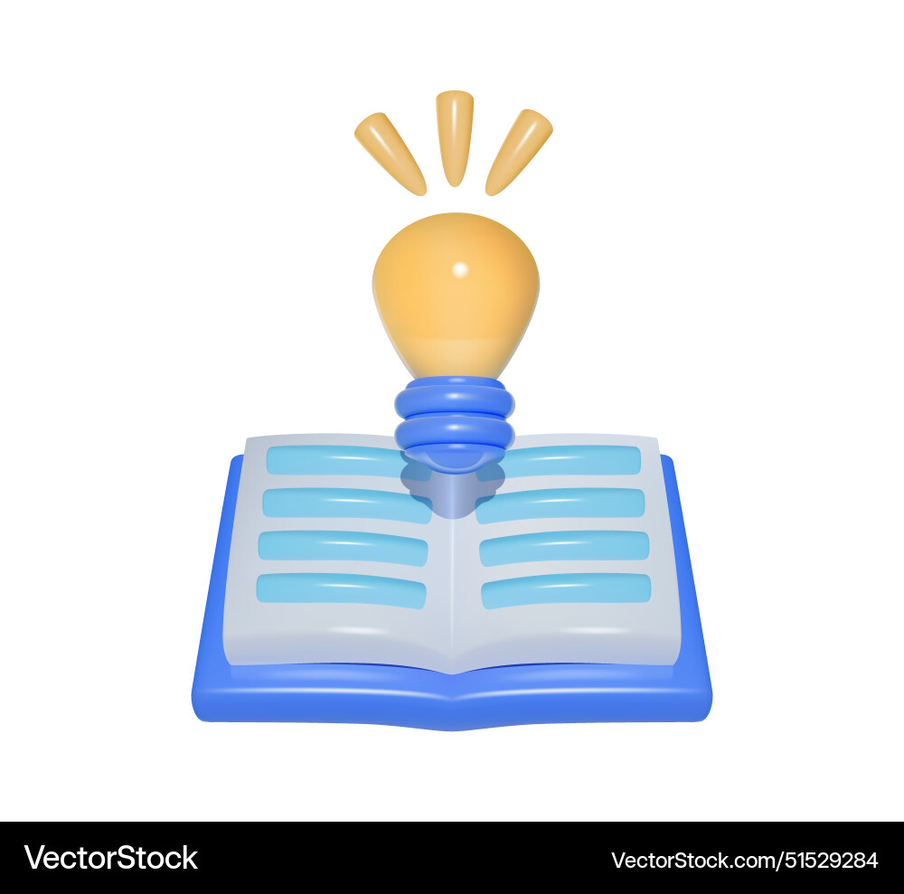3d light bulb over open book Royalty Free Vector Image