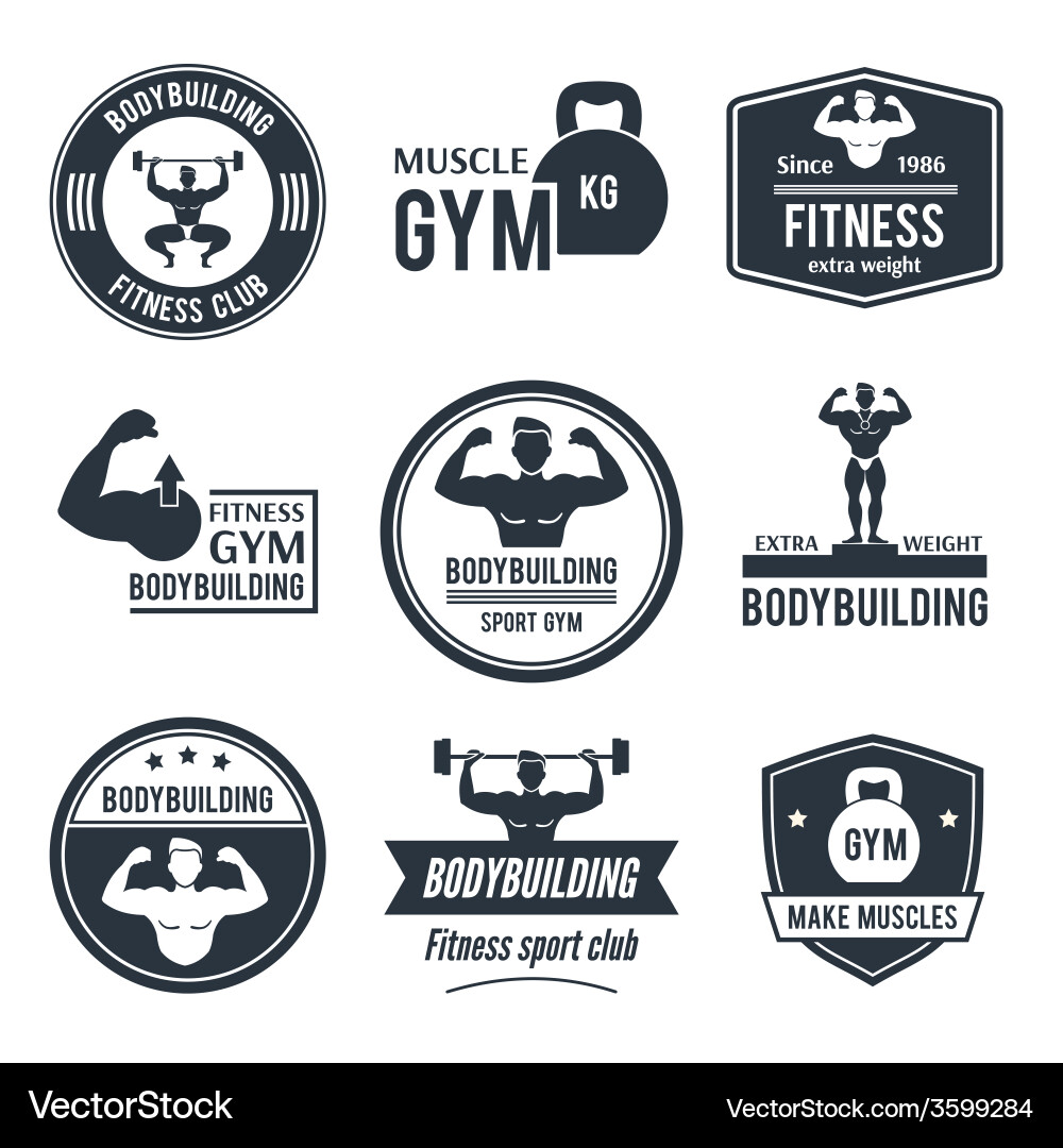 Bodybuilding label set Royalty Free Vector Image