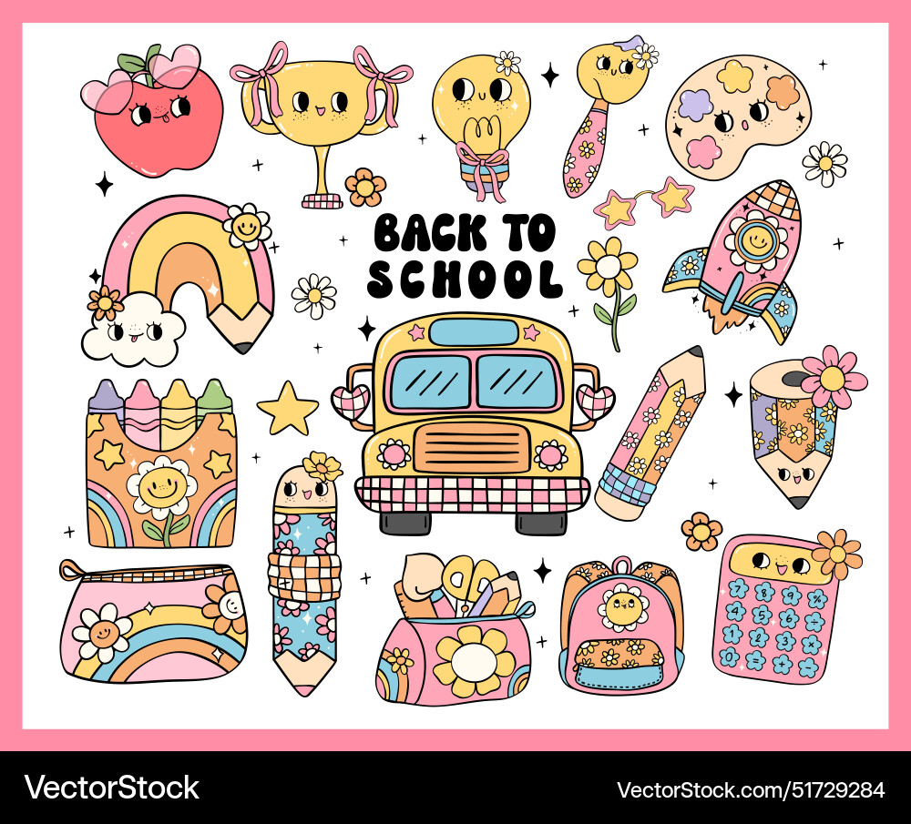 Cute retro back to school groovy pastel Royalty Free Vector