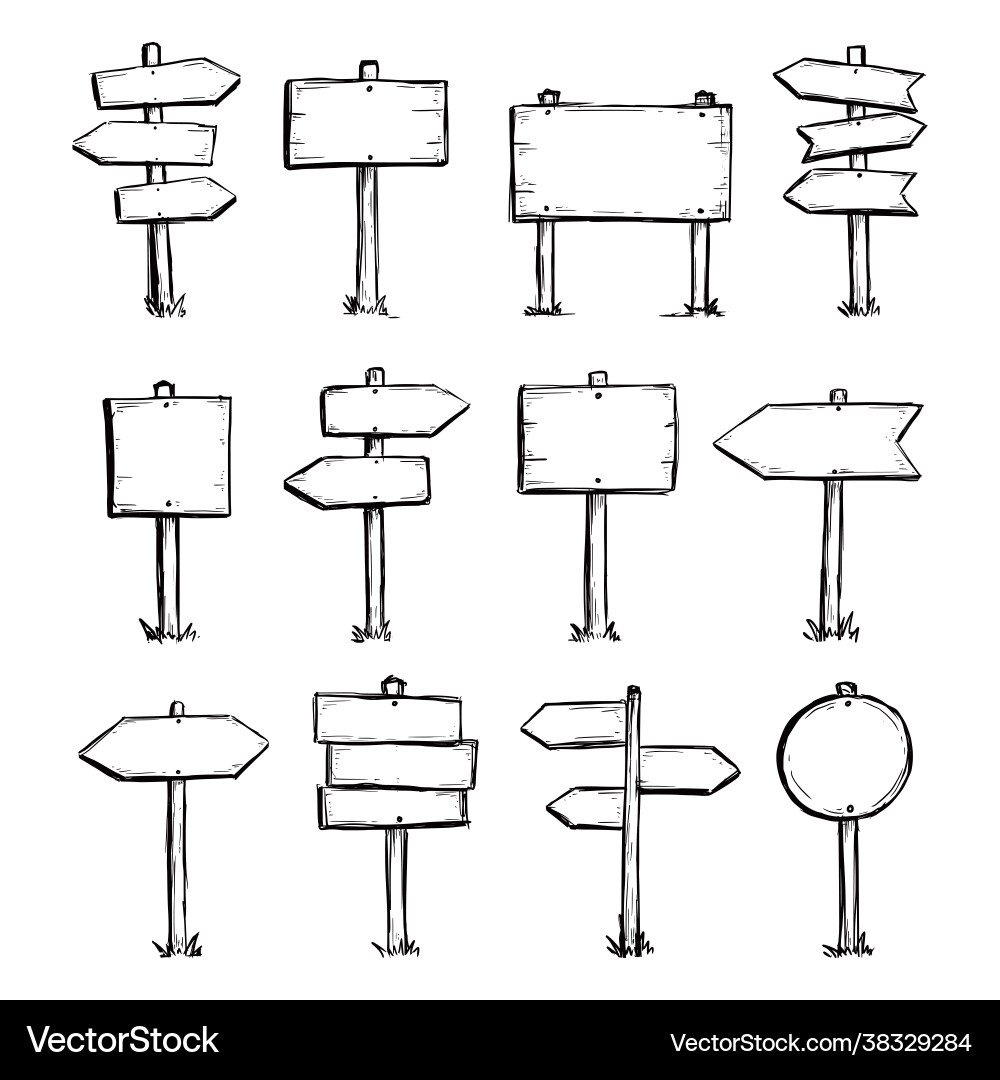 Hand drawn set road direction sign Royalty Free Vector Image