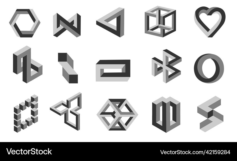 Illusion shapes impossible figures and optical Vector Image