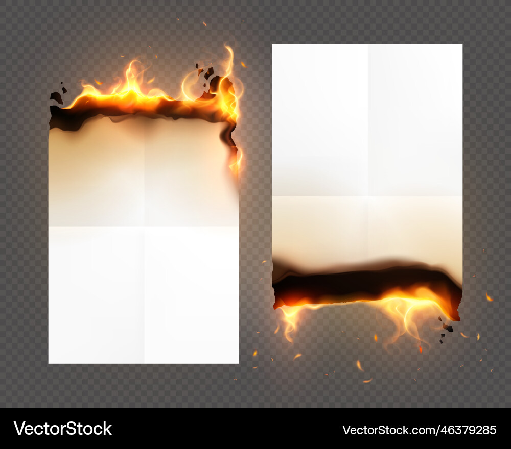 Burned old paper realistic and isolated icon set Vector Image