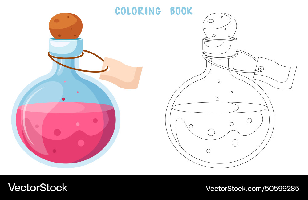 Coloring book of pink potion in a flask Royalty Free Vector