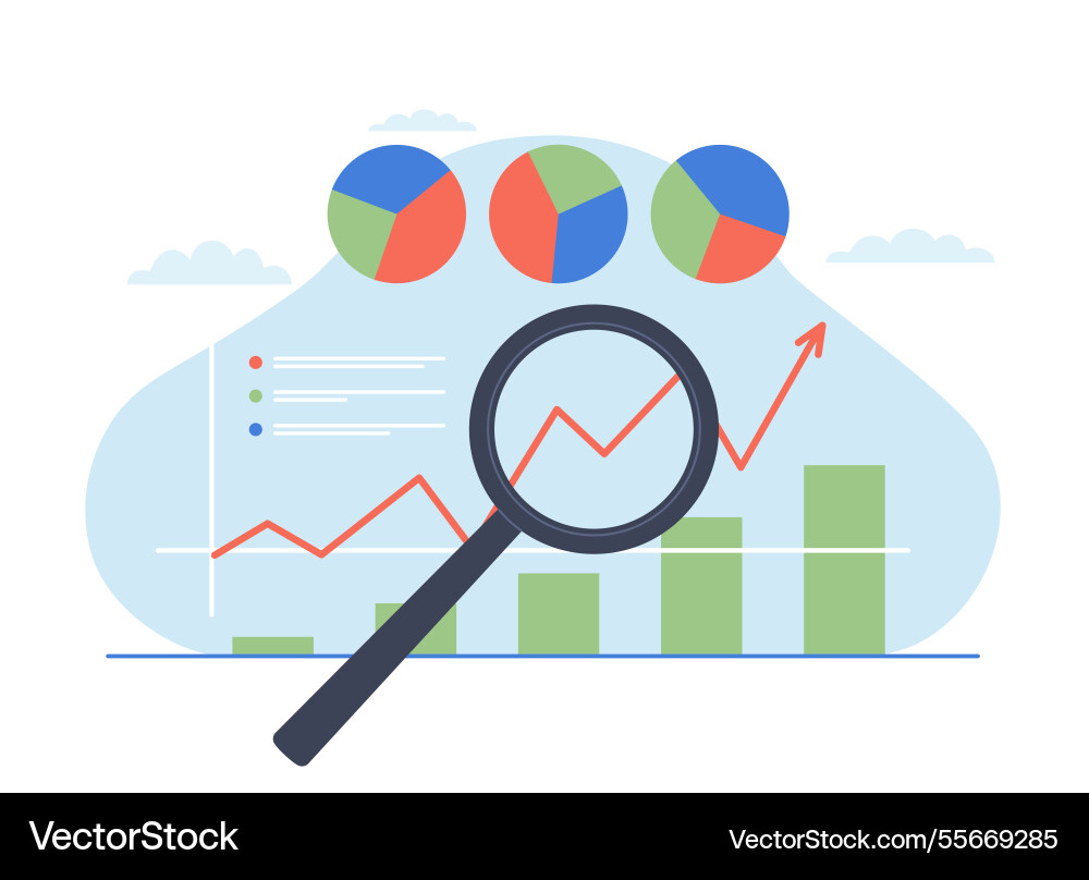 Magnifying glass with growth chart and diagrams – Royalty-Free Vector ...