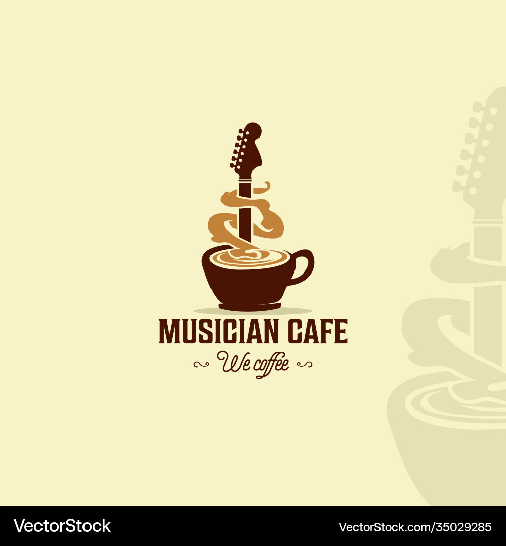 Musician cafe mug coffee and guitar element logo Vector Image