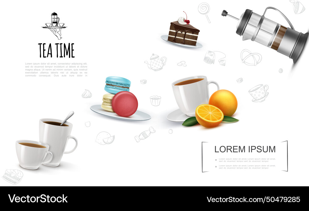 Realistic tea party elements template Royalty Free Vector