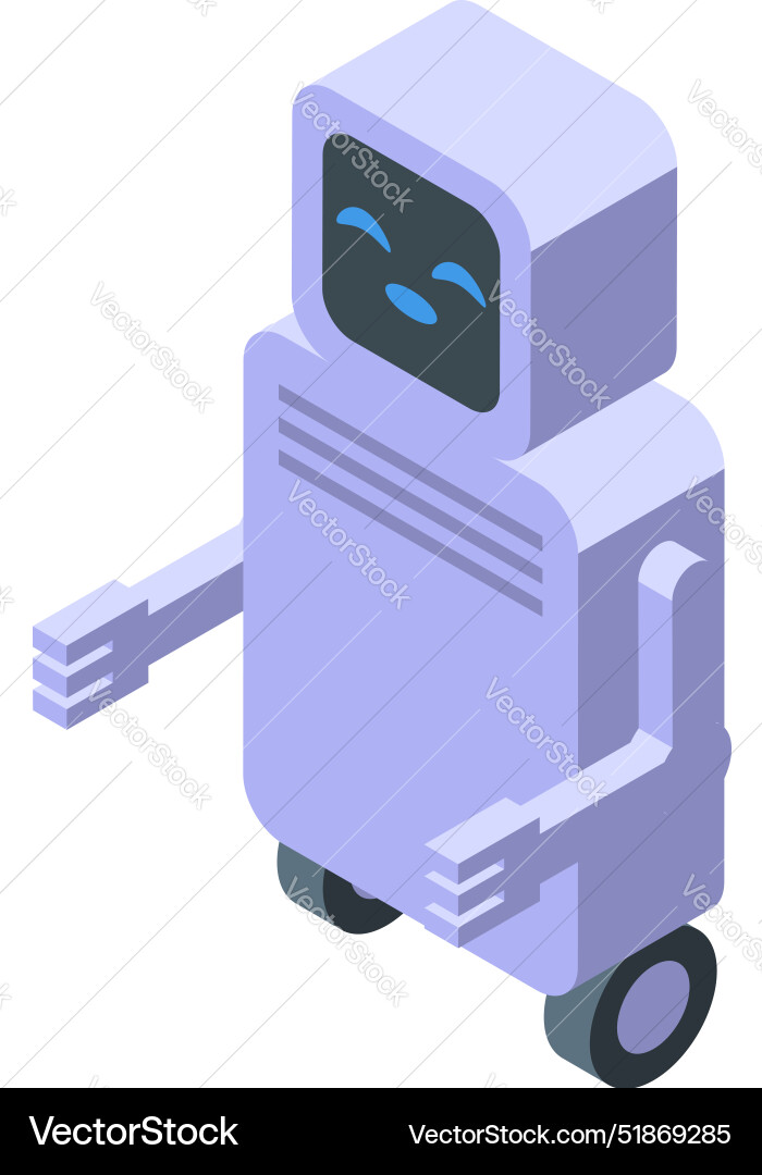 Smiling robot moving on wheels isometric Vector Image